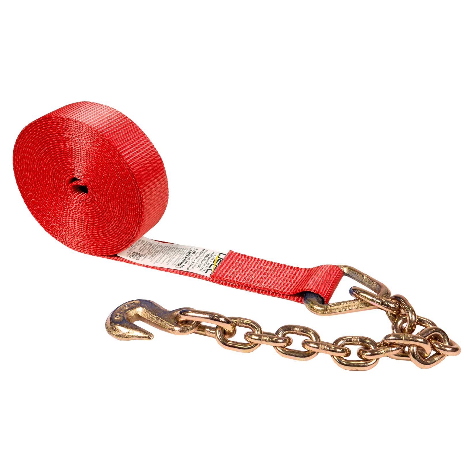2" x 50' Trailer Winch Strap with Chain End | Red | 3,333 lbs. WLL ...