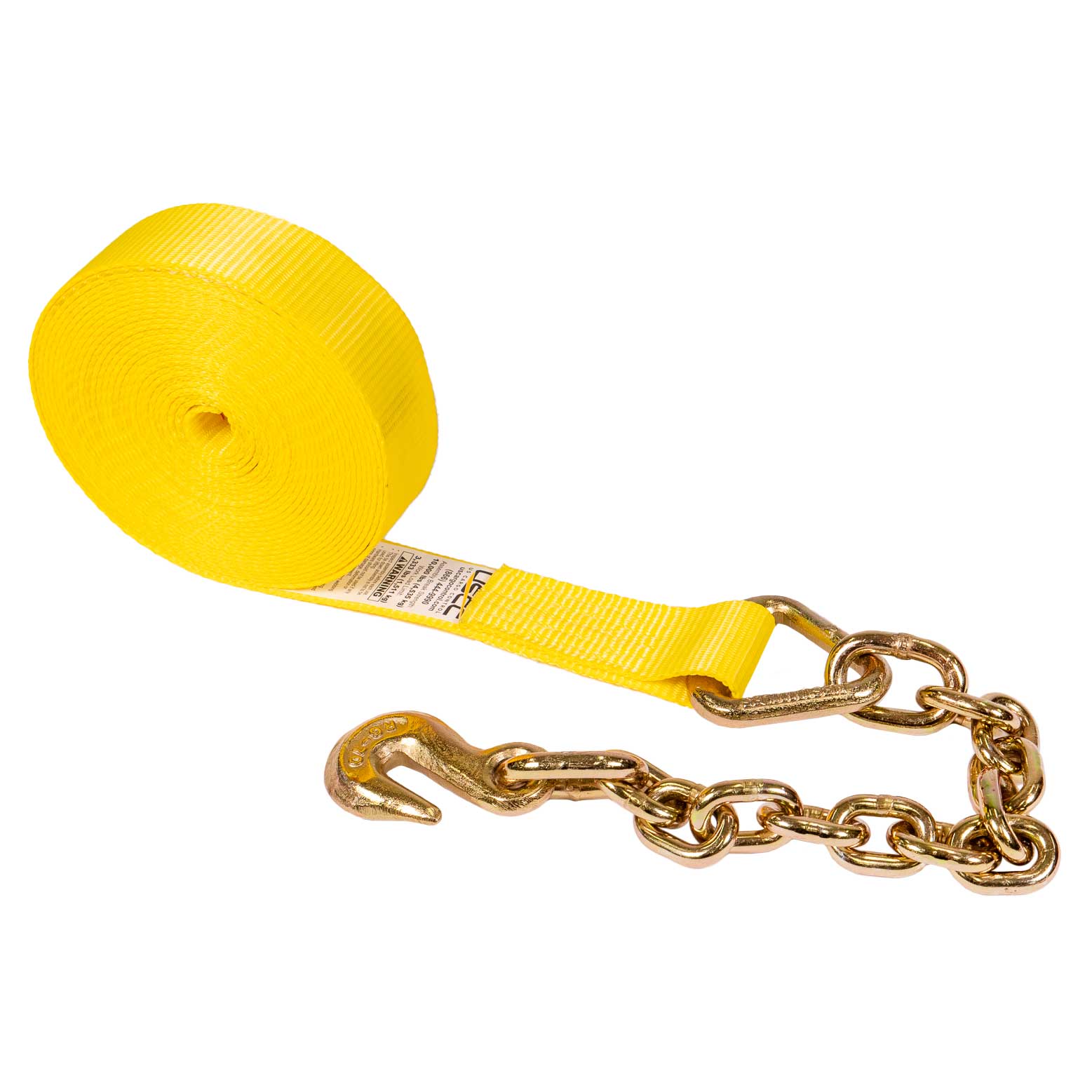 2" x 30' Trailer Winch Strap with Chain End | Yellow | 3,333 lbs. WLL ...