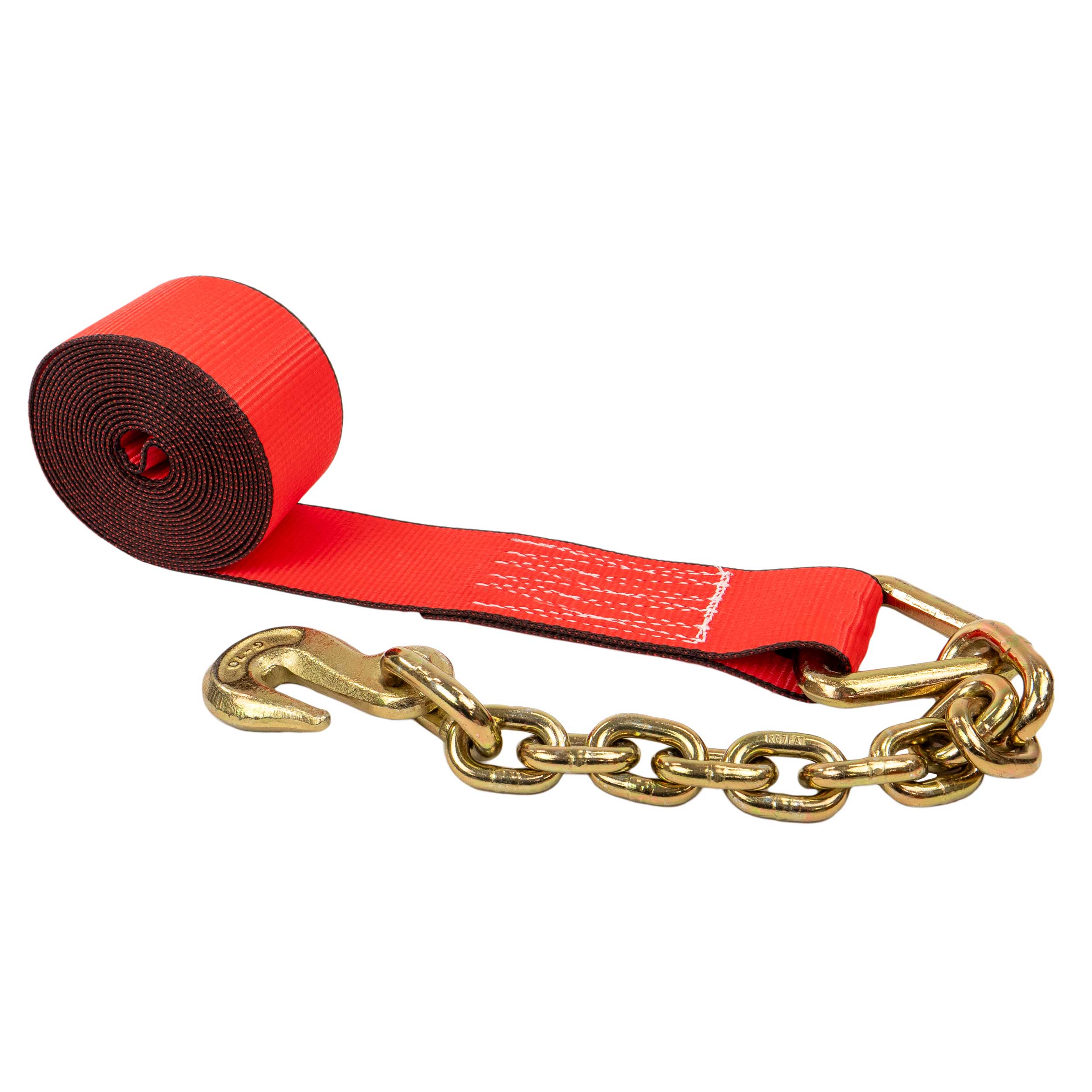 3" X 30' Trailer Winch Strap with Chain Extension | Red – Fasteners Plus