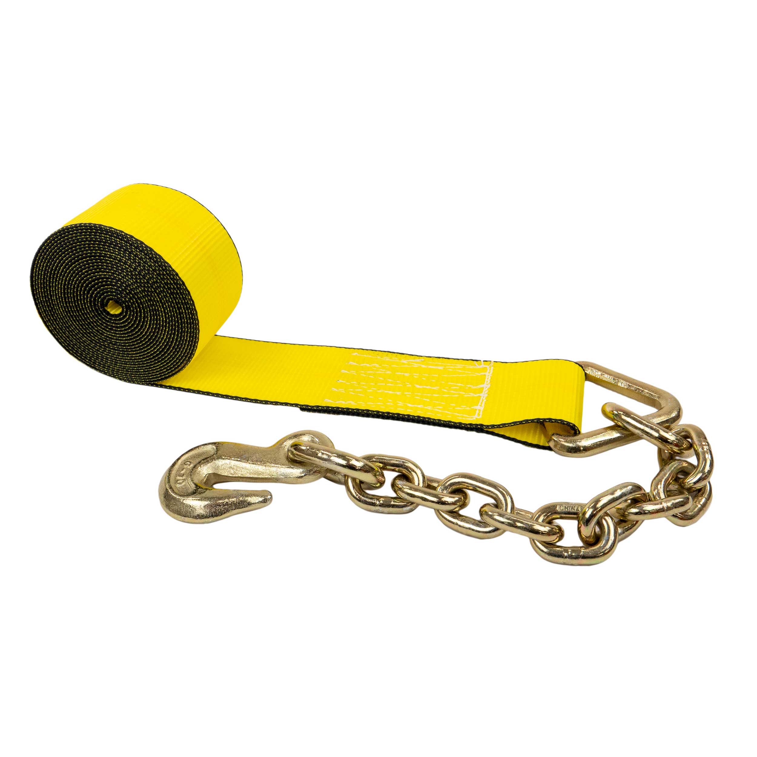 3" X 40' Trailer Winch Strap with Chain Extension | Yellow – Fasteners Plus