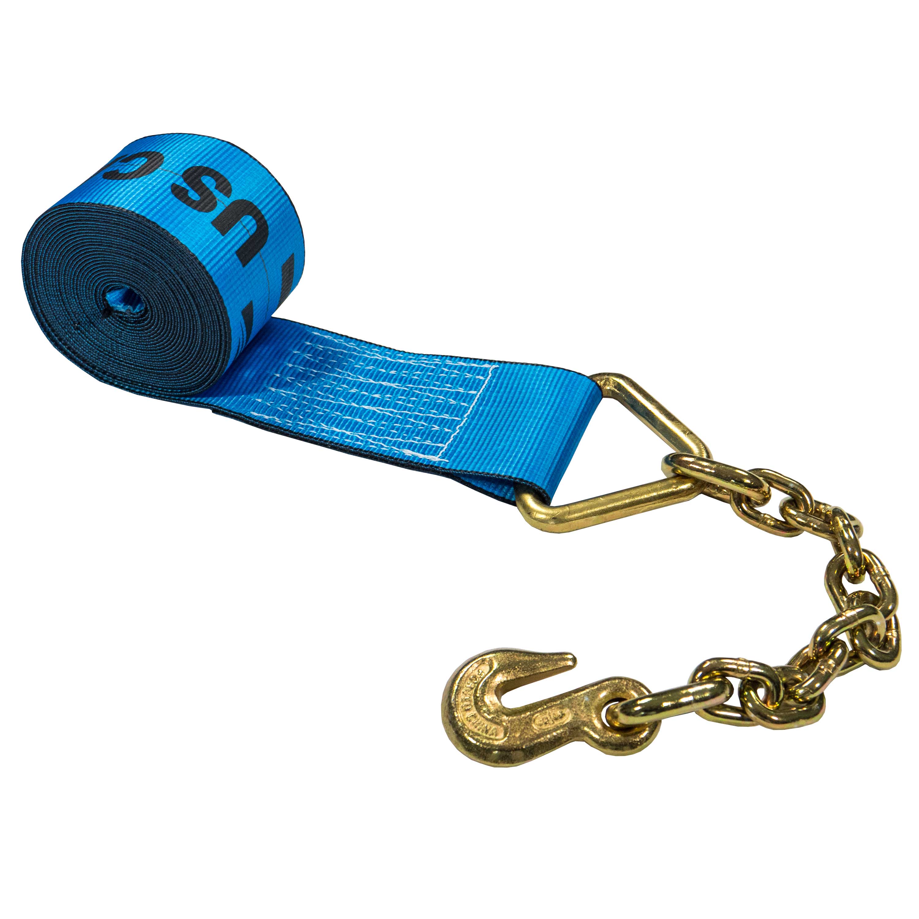 4" x 30' Trailer Winch Strap with 18" Chain End | Blue – Fasteners Plus