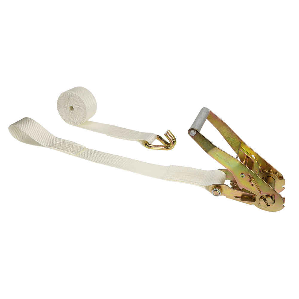 2'' x 15' White Tent Ratchet Strap w/ Sewn Loop & Wire Hook – Fasteners ...