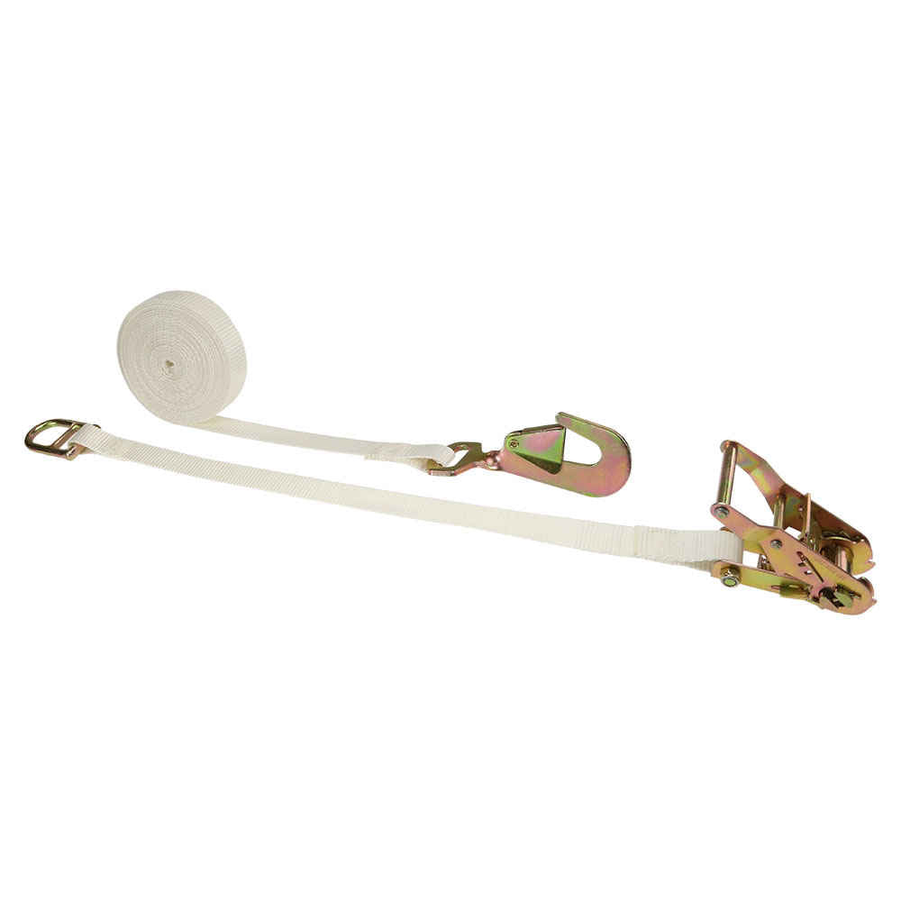 1" x 15' White Tent Ratchet Strap w/ Twisted Snap Hook & Double D-Ring ...