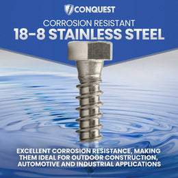Conquest 1/2" x 1-3/4" Lag Bolt for Wood, Hex Head - 18-8 Stainless St ...
