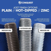 Conquest 1-1/2"-6 x 3' A307 Coarse Threaded Rod - Plain Finish ...