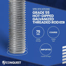 Conquest 3/4" x 12' Grade 55 Coarse Threaded Rod - Hot Dip Galvanized ...