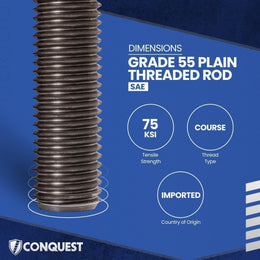 Conquest 5/8" x 1' Grade 55 Coarse Threaded Rod - Plain Finish ...