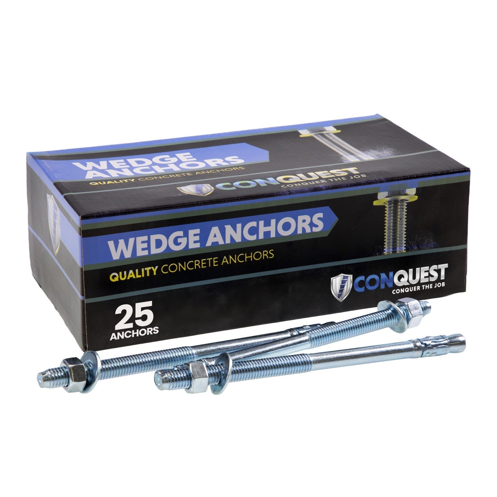 Conquest 1/2" x 8-1/2" Wedge Anchors - Zinc, Qty. 250 – Fasteners Plus