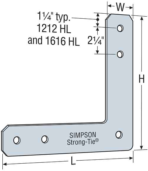 Simpson 1616HL 16 x 16 L Strap - Zinc Galvanized - G90 – Fasteners Plus