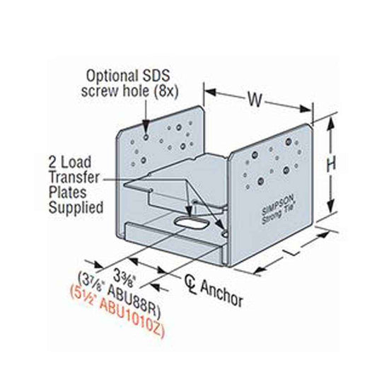 Simpson ABU88Z 8x8 Adjustable Post Base - Zmax Finish – Fasteners Plus