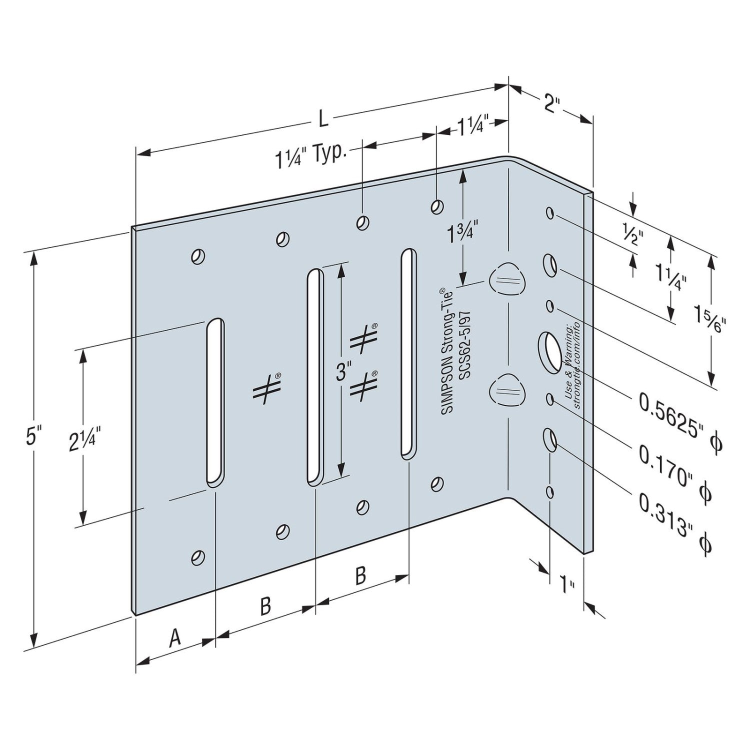 Simpson SCS62-5/118-KT25 Seismic Bypass Framing Connector - G90 Galvan ...